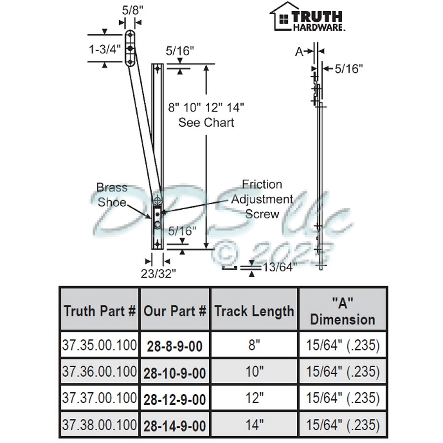 Truth Hardware | 10 inch Friction Adjuster 28-10-9-00 | Patio Door ...