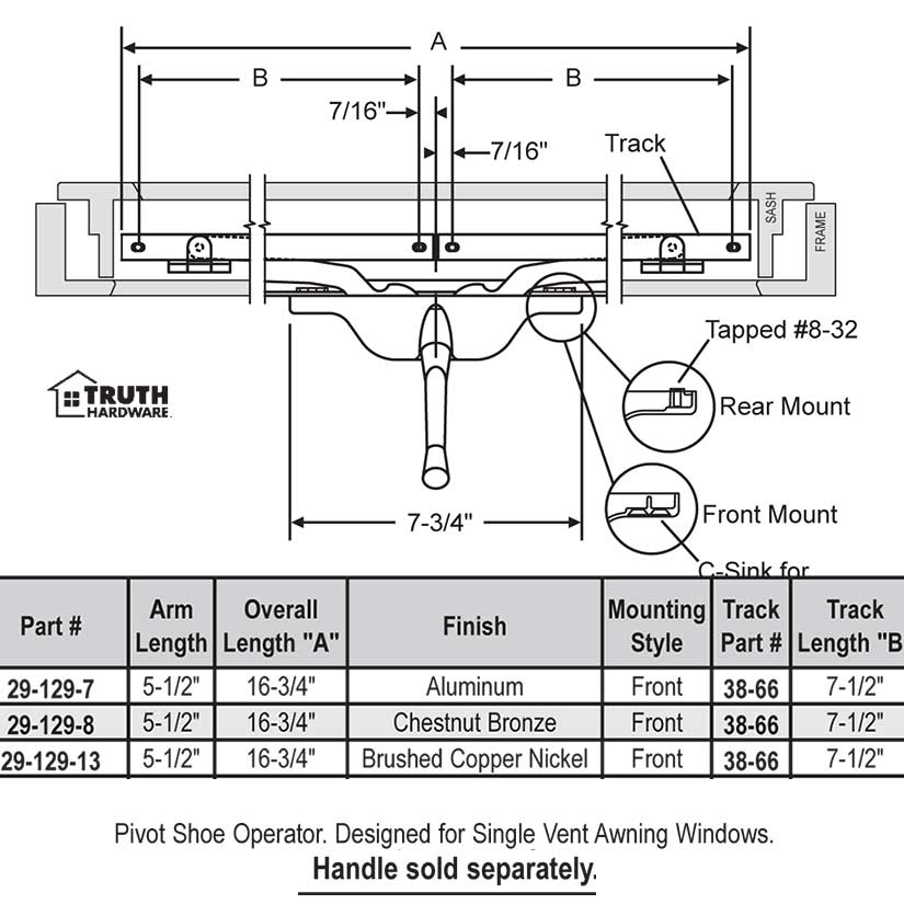 Truth Hardware - - Pivot Shoe Awning Operator 29-129-10 - 29-129-10