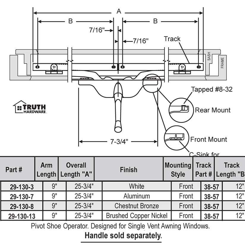 Truth Hardware - - Pivot Shoe Awning Operator 29-130-8 - 29-130-8
